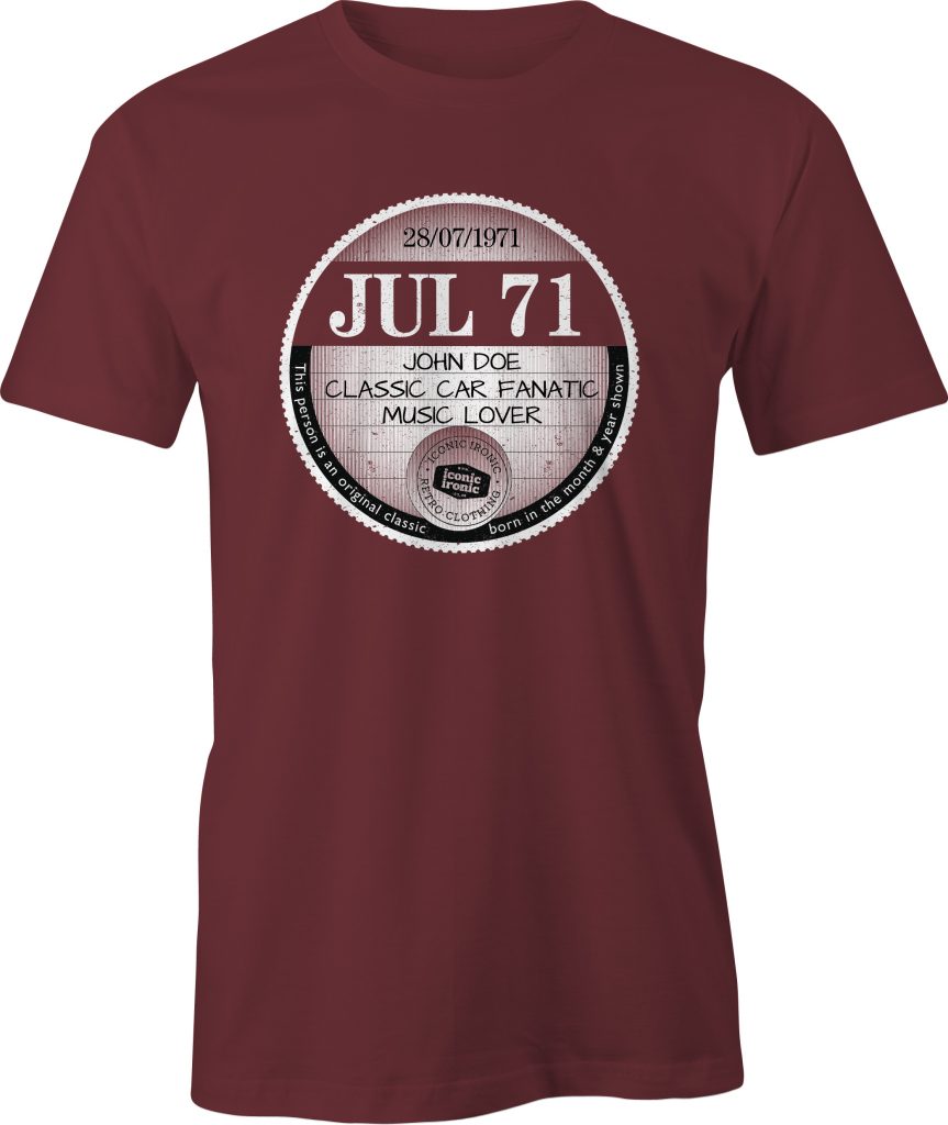 Large Tax Disc Birthday Year T Shirt. Personalised Birthday / Father's Day